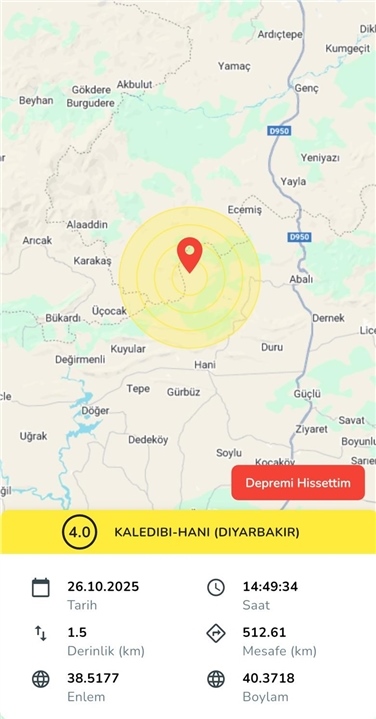 Son Dakika: Diyarbakır Hani’de 4.0 Büyüklüğünde Deprem | Mersin Haber ...